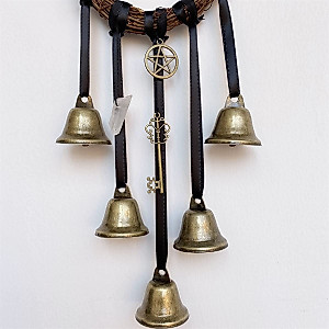 Witch Bells for Door Knob Protection, Witch Bell Garland Witchcraft Supplies, Sorceress Herb Bell Wreath, Magic Wicca Charm Wind Chimes Gift for Home Garden Courtyard Decor & Protection(Ribbon)