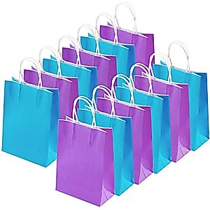 Cooraby 20 Pieces Kraft Paper Bags Party Favor Bags Craft Paper Bags with Handle for Birthday, Baby Shower, Wedding and Party Celebrations (Light Blue, Light Purple)
