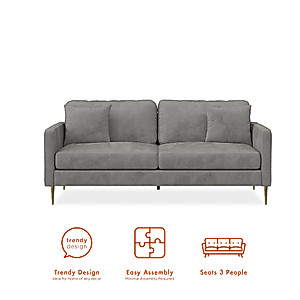 CosmoLiving by Cosmopolitan Highland Sofa with Pillows, Gray Velvet