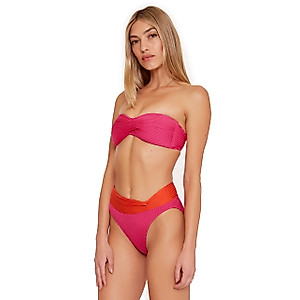 Trina Turk Women's Standard Olympia Ribbed Twist Bandeau Bikini Top-Strapless, Swimwear Separates, Pink, 10