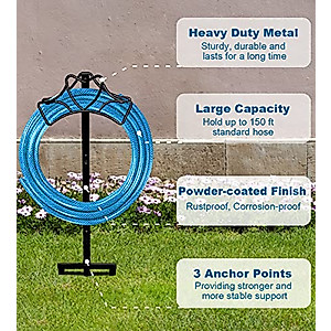 Artigarden Outdoor Garden Freestanding Hose Holder Stand, Heavy Duty Metal Water Pipe Storage Rack Stake for Backyard, Black
