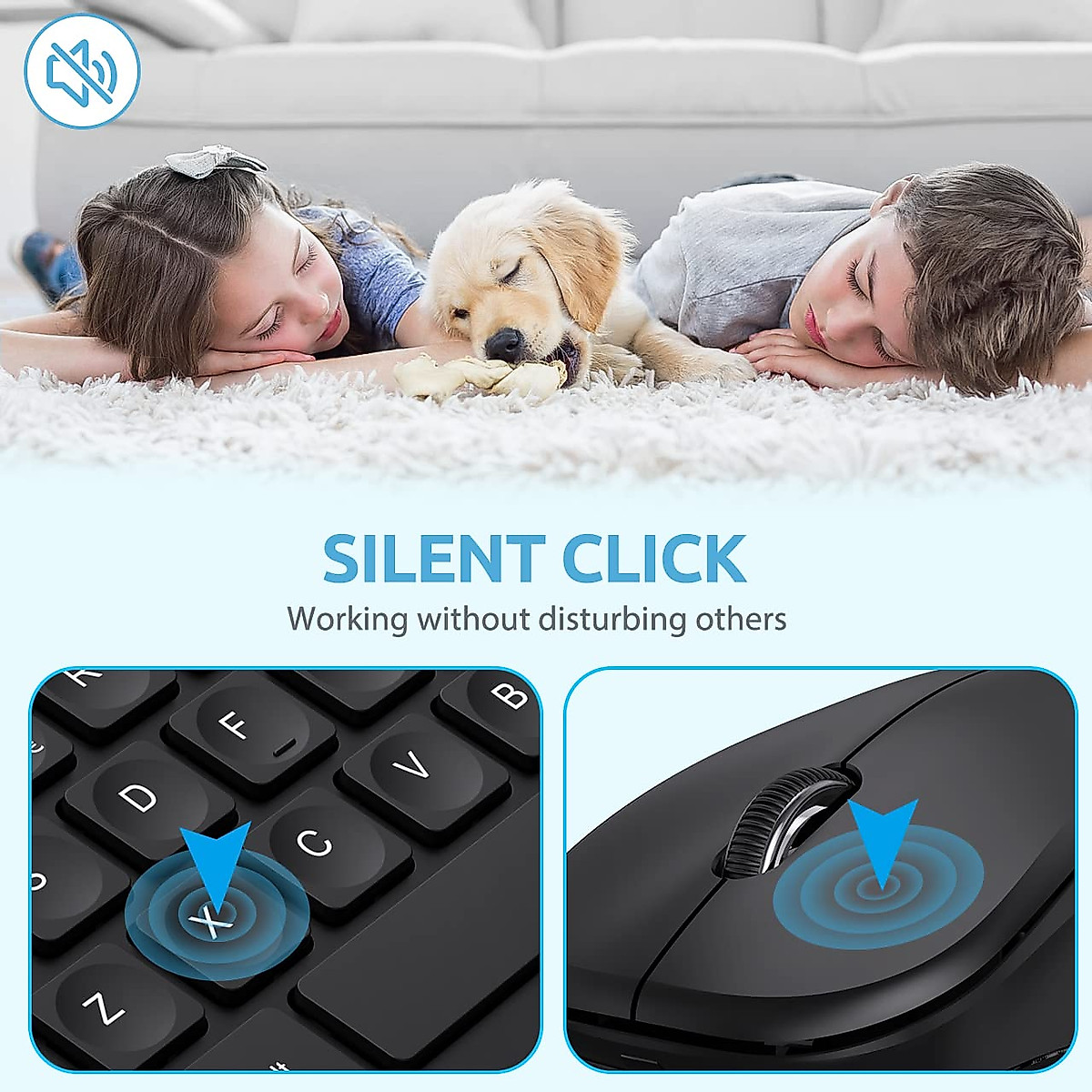 Wireless Keyboard and Mouse, 2.4GHz Ergonomic Compact Quiet Full-Size Computer Keyboard Cordless Mouse Combo with Nano USB Receiver for Windows, Laptop, PC, Notebook (Black)