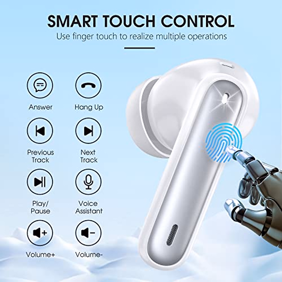 Wireless Earbuds Bluetooth 5.3 Headphones 40 Hrs Playtime with LED Display, Deep Bass Stereo and Noise Cancelling Bluetooth Ear Buds IP7 Waterproof Wireless Earphones with Mic for iPhone Android White