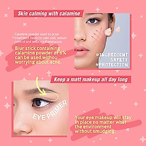 Korean Makeup Blur Stick Face Primer - Pore Minimizer and Reducer for Your Face - More Energetic Eyeshadow, Eyelid and Eye Details - With Hydrating Calamine Base for Oily Skin and Sensitive Acne Skin