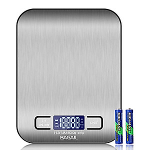 BAGAIL Digital Kitchen Scale, Premium Stainless Steel Food Scales Weight Grams and Oz for Baking and Cooking,11lb/5kg with 0.1oz/1g Precision