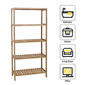 Kinsuite 5-Tier Bamboo Free Standing Storage Rack Shelf Multifunctional Bamboo Shelving Unit Bathroom Kitchen Living Room Holder