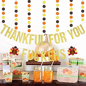 Thankful for You Banner Gold Glitter Thanksgiving Banner for Friendsgiving Party Decorations Happy Thanksgiving Party Decorations for Font Porch Home Fireplace Mantle
