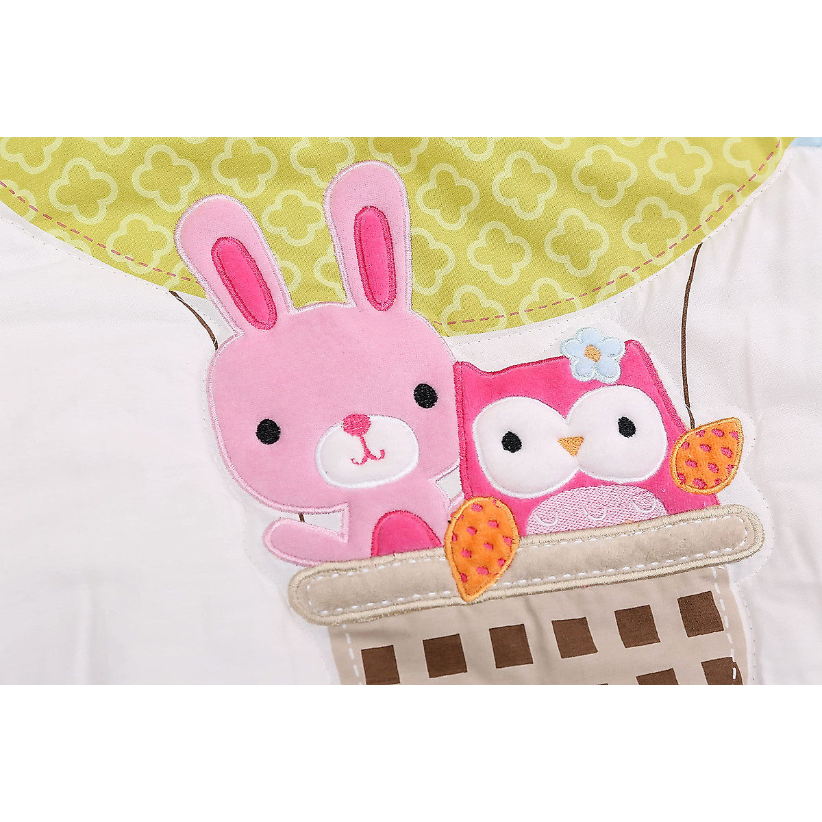 4 PCs Hot Pink Embroidery Rabbit Birds Nursery Crib Bedding Set Quilt Blanket Dust Ruffle Fitted Sheet Baby Girl Bedding Set