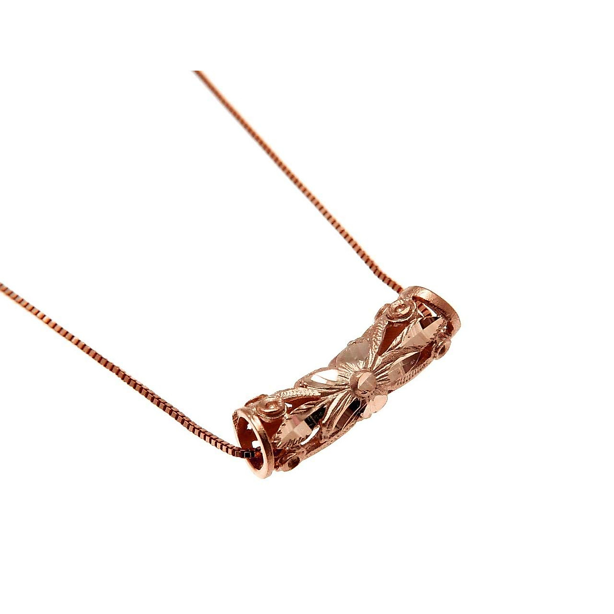 Arthur's Jewelry 14k solid rose gold Hawaiian diamond cut scroll horizontal barrel pendant