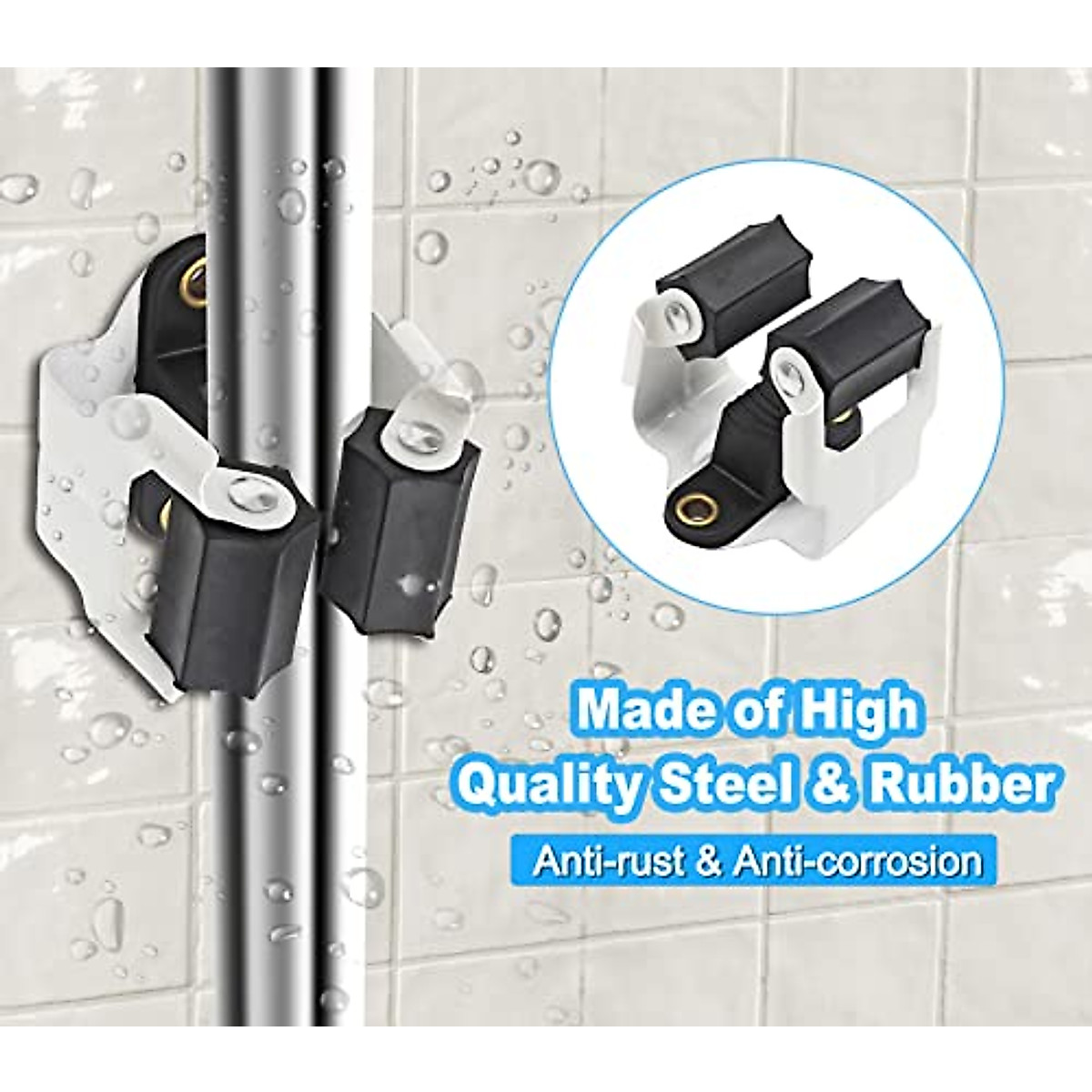 Waziaqoc 5PCS Wall Mount Broom Mop Holder, Bathroom Mop Hanger Wall Mounted Mop Clip with Screws for Garden Bathroom Kitchen - White & Black