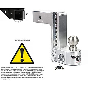 Weigh Safe Adjustable Trailer Hitch Ball Mount - 8" Drop Hitch for 3" Receiver w/ 2 pc Keyed Alike Lock Set, Premium Aluminum Trailer Tow Hitch w/ Built in Weight Scale for Anti Sway, 21,000 lbs GTW