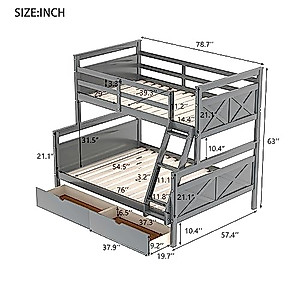 DEYOBED Twin Over Full Wooden Bunk Bed Convertible into 2 Beds with Storage Drawers - Ideal for Kids, Teens, and Adults - Space-Saving and Stylish Bedroom Solution
