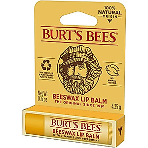 Burt's Bees 100% Natural Origin Moisturizing Lip Balm, Original Beeswax with Vitamin E & Peppermint Oil 0.15 Ounce Tube