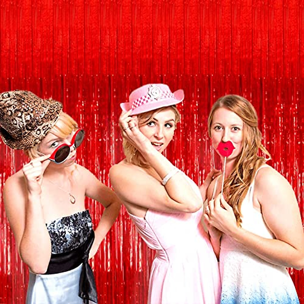 8 Pack Red Tinsel Foil Fringe Curtain Backdrop, 3.28Ft x 8.2Ft Metallic Streamers for Photo Booth Birthday Wedding Bridal Shower Bachelorette New Year Party Thanksgiving Christmas Decorations