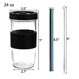 Youeon 4 Pack 24 Oz Reusable Boba Cup with Lids and Straw, Iced Coffee Cups Glass Smoothie Cups, Bubble Tea Cups Mason Jar Cups with Silicone Sleeve, BPA Free, Dishwasher Safe, 2 Colors