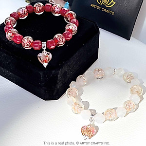 ARTSY Crafts Glow in the Dark Glass Beads with Natural Gemstone Beads Charm Bracelets, Crystal Healing Stones Firefly Beads Bracelet for Men Women Love Calming Anxiety Chakra Spiritual Gifts, Quartz