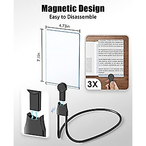 3X Hands Free Magnifying Glass for Reading. 7.1"x4.7"Large Full Book Page Magnifier for Neck Wear. Magnifier for Reading,Sewing, Cross Stitch, Inspection (Black)