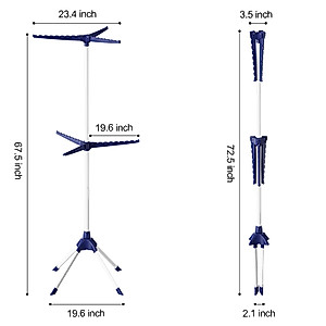 APEXCHASER Clothes Drying Rack, 2-Tier Collapsible Four-Legged Clothing Rack, 6 Arms for Hangers, Portable Garment Rack, Foldable Laundry Drying Rack, Blue