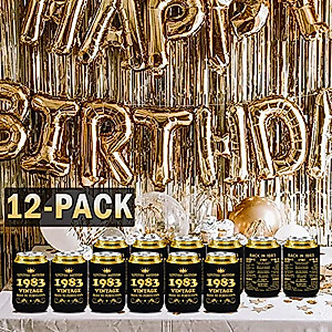 BackURyear 40th Birthday Party Decorations for Men Women, Funny 40th Birthday Party Supplies, 40 Years Old Forty Birthday Decor, 40th Birthday Party Cans Cooler Sleeves, Black&Gold/12 Pcs