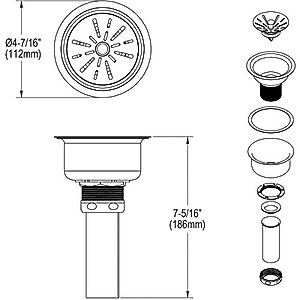 Elkay LK35 3-1/2" Drain Fitting with Type 304 Stainless Steel Body, Strainer Basket, and Tailpiece