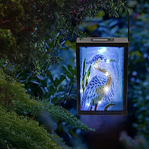 TERESA'S COLLECTIONS Solar Lantern and Metal Heron Decor Bundle(2PCS) | Blue Heron Outdoor Lantern with Solar Powered Lights and Heron Decor for Home Garden Patio Lawn Yard Decor