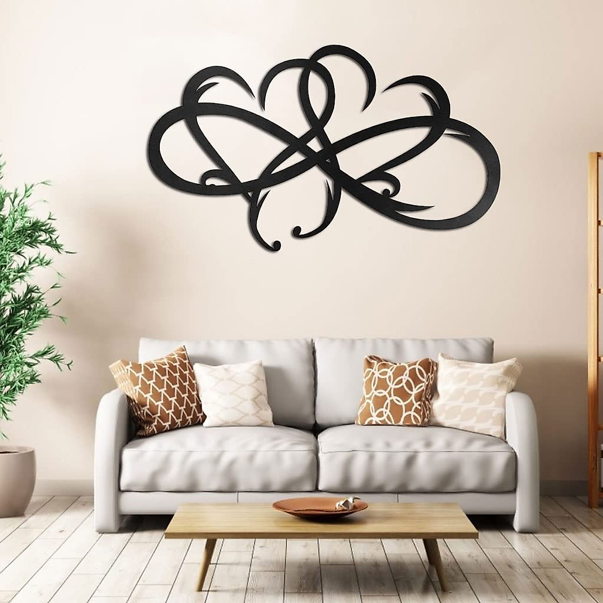 MAOSUO Infinity Heart Wall Decor, Black Metal Wall Art Heart Sign Decor,Wall Yard Art Heart Ornaments for Outdoor Garden Home Living Room Bedroom Decor (Black, double)