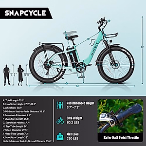 Snapcycle Electric Bike for Adults,1000W Peak Motor 28MPH with 26" x 4.0 Fat Tire Step-Thru Ebike,48V 15AH Removable Battery, Hydraulic Brake, Shock Absorber, Commuter Ebikes,7-Speed Gear, UL