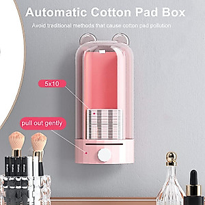 Automatic Cotton Pad Dispenser Wall-mounted Cotton Pad Holder Cotton Pad Organizer Press Out Cotton Square Holder Cotton Pad Round Holder Makeup Organizer for Pads Cotton Round Dispenser (Pink)
