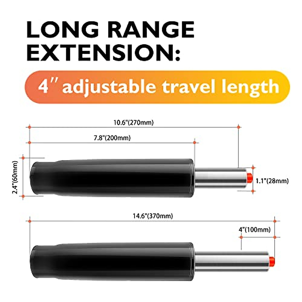 KERDOM Office Chair Gas Lift Cylinder Office Chair Replacement Parts,Universal Size Fits Most Chairs,Heavy Duty Gas Rod for Office Chair (Black)