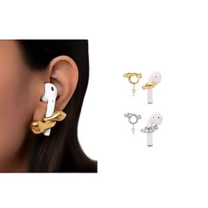 Anti-lost INS style snake earrings 925 silver hypoallergenic wireless earphone holder, suitable for Airpods 1/2/3 (Silver)