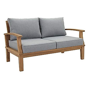 Modway EEI-1144-NAT-GRY-SET Marina Premium Grade A Teak Wood Outdoor Patio Loveseat, Natural Gray