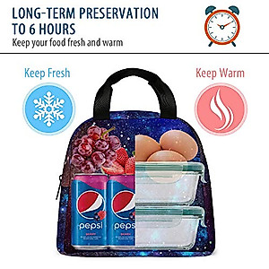Outer Space Galaxy Lunch Bag, Reusable Tote Bag Lunch Box for Boys and Girls, Insulated Cooler Box Lunch Container with Front Pocket for Women Men Outdoor Picnic Fishing Travel Work (Midnight Blue)