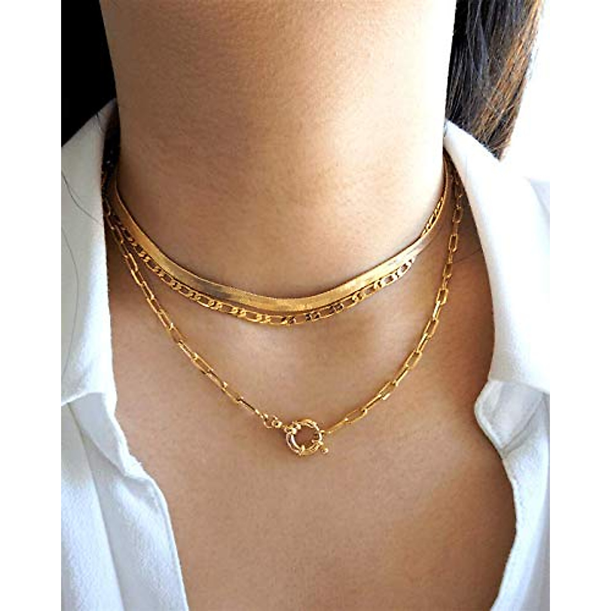 BOUTIQUELOVIN 14K Gold Plated Oval Link Chain Necklace for Women | 20 inches Paperclip Necklace | Gold Layered Necklaces