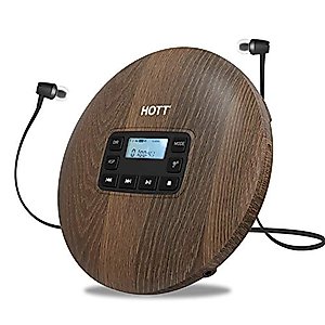 HOTT CD611 Portable CD Player for Home Travel and Car with Stereo Headphones, Anti-Shock ,Wood Grain