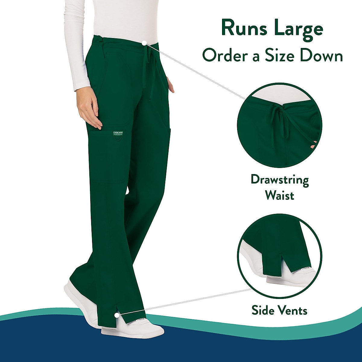 WW Revolution by Cherokee Women's Mid Rise Moderate Flare Drawstring Pant Tall, Hunter Green, X-Small Tall