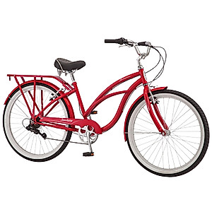 Schwinn Sanctuary 7 Comfort Beach Cruiser Bike for Adult Women Men, 7-Speed Drivetrain in Retro-Styled 17-Inch Steel Step-Through Frame, 26-Inch Wheels, With Front & Rear Fenders, Rear Cargo Rack