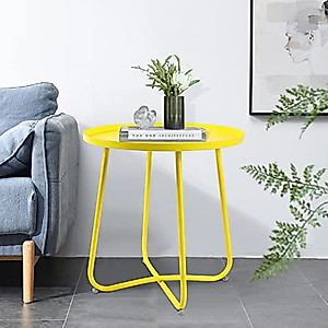 ECOMEX Patio Side Table, Round Outdoor Metal Side Table Small Sofa End Table, Patio Waterproof Accent Coffee Table for Living Room Bedroom Garden Balcony Patio(Yellow)
