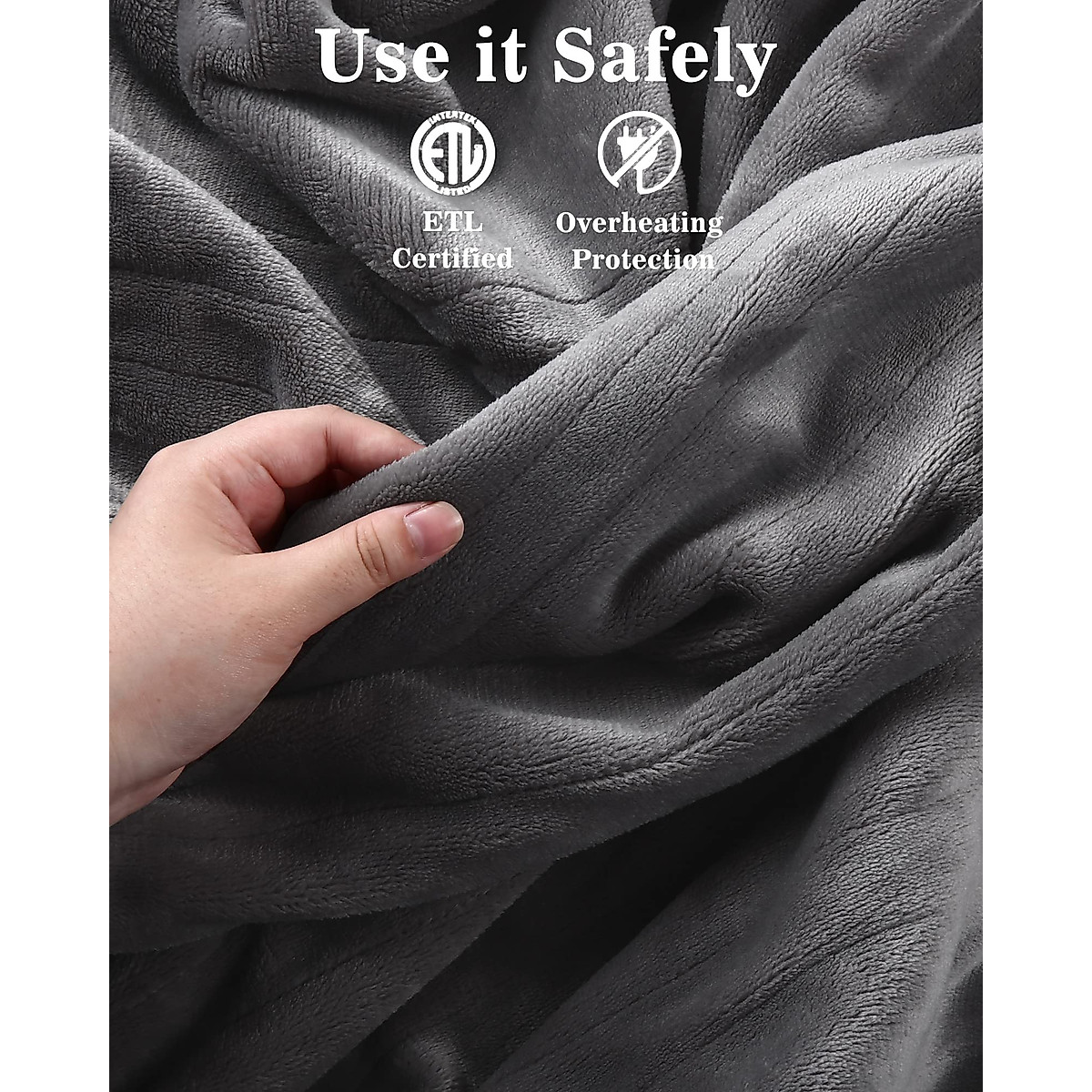 Heated Blanket 72'' x 84'' Full Size, Fast Heating Soft Flannel Blanket for Bed Full-Body Coverage 4 Heating Levels & 10 Hours Timer Settings, Machine Washable, Grey