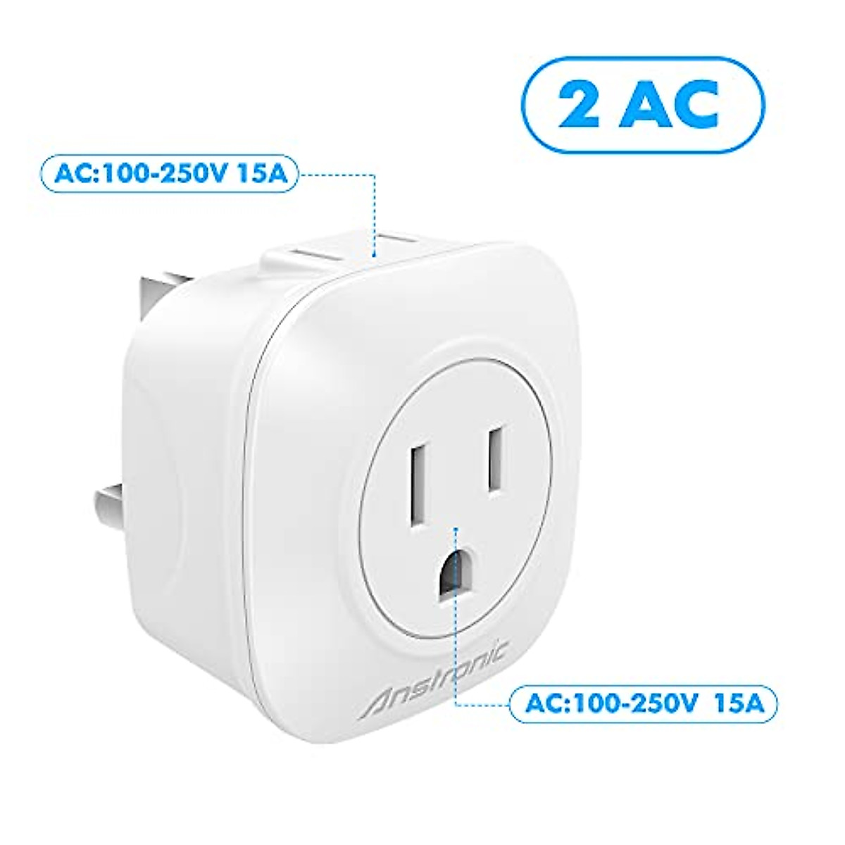 3 Pack US to UK Ireland Travel Plug Adapter, Anstronic Type G Power Adapter with 2 American Outlets 2 in 1 European Plug Adapter for USA to Scotland British London England Hong Kong Irish