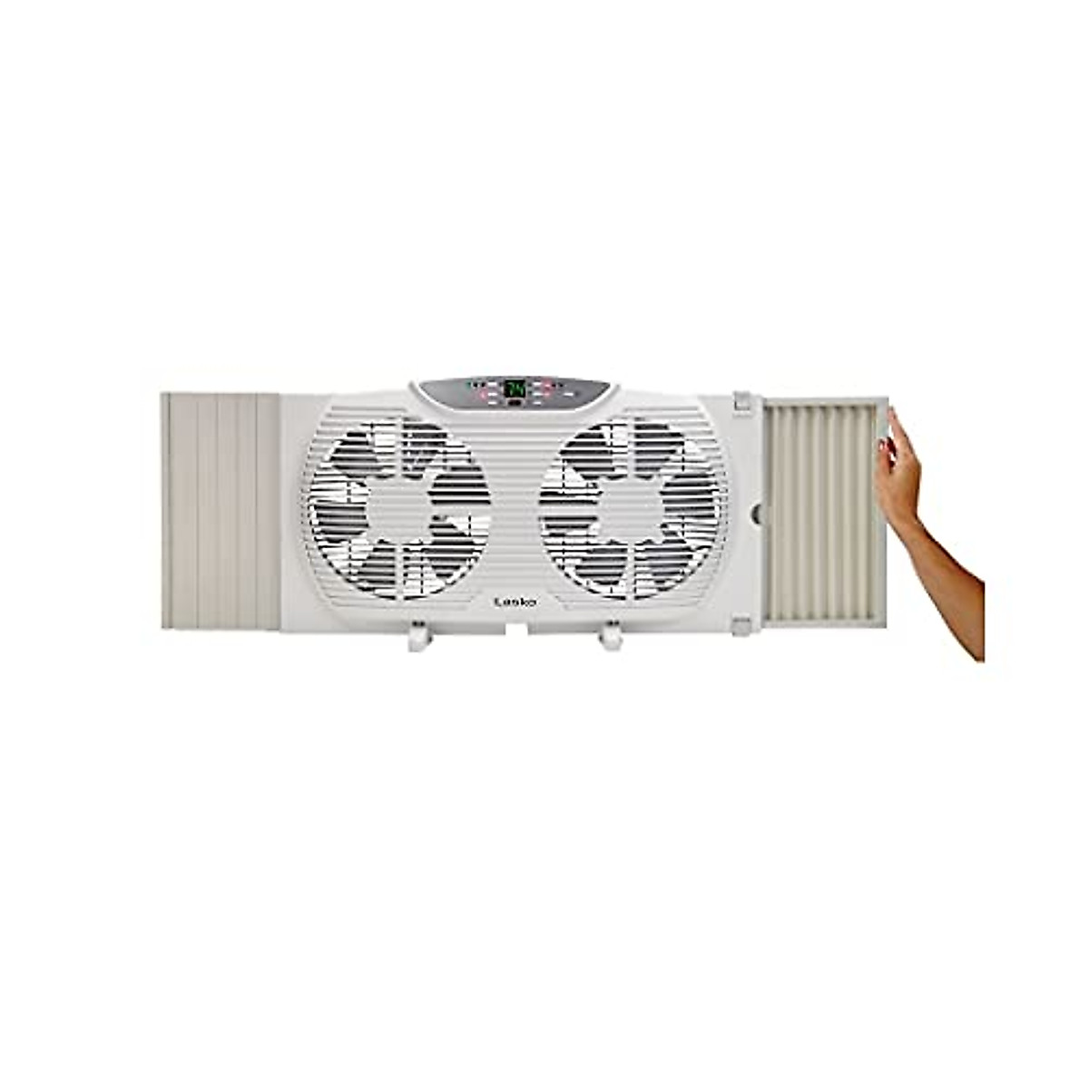 Lasko Electrically Reversible Twin Window Fan with Remote Control, 9 INCH, White