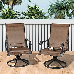 NUU GARDEN Patio Dining Chairs, Swivel Patio Sling Chairs Set of 2, All-Weather Textilene Outdoor Swivel Rocker Dining Chairs with Metal Frame for Lawn Garden Backyard, Brown