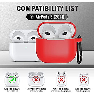 meiyasy AirPods 3 Case with Keychain, 2 Packs Full Protective Skin Cover and Silicone Hand Strap Accessories for Women Men Girl with Apple 2021 Latest AirPods 3rd Generation (Black and Red)
