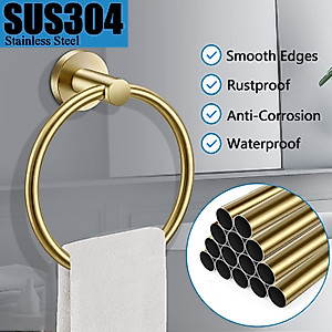 Pynsseu Brushed Gold Towel Ring for Bathroom 1 Pack, Kitchen Bath Towel Holder Hangers Wall Mount Heavy Duty Storage Stainless Steel. 2 Pack