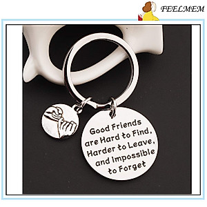 FEELMEM Going Away Gift Friendship Keychain Best Friend Gift Good Friends Are Hard to Find Harder To Leave Impossible To Forget Keychain Long Distance Relationship Gifts BFF Jewelry (silver)