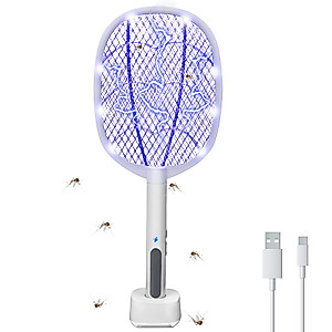 Phosooy Electric Fly Swatter Rackets, 2-in-1 Handhold Bug Zapper with 3000V High Voltage, Plug-in Mosquito Killer Insect Light Trap with 3 Layer Safety Mesh Portable for Indoor Outdoor Use (1)