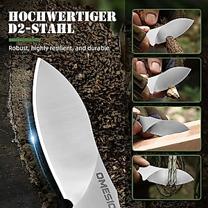 Omesio Neck Knife, Full Tang EDC Knife Necklace for Men, 5.82" Fixed Blade Knife with Kydex Sheath and Clip, Nessmuk Blade Small Knife D2 Steel G10 Handle for Outdoor, Survival, Camping