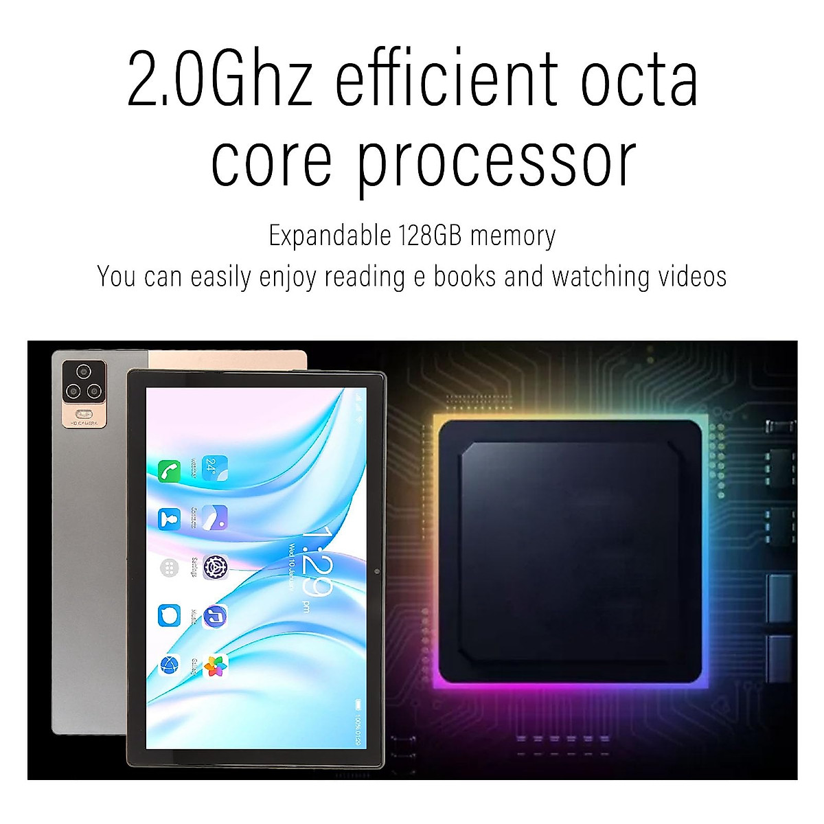 2 in 1 Tablet 10.1 Inch, 8GB RAM 256GB ROM, Dual 8+20MP Camera, 2.4G 5G Dual Band WiFi Tablet MT6755 8 Core, Bluetooth, 128GB Expand Support (US Plug 110‑240V)