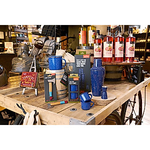 Foster & Rye Camping Mug Shot Glasses, Speckled Blue Enamel Novelty Shooters with Handle, 2.6 Oz Set of 2