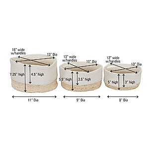 Household Essentials Cotton Rope Woven Corn Leaf Wicker Basket Set | Small Medium Large | White and Brown