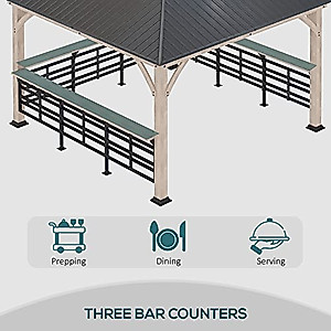 Outsunny 11' x 11' Hardtop Gazebo with Metal & Acrylic Combined Roof, Wood Frame, Permanent Pavilion Grill Gazebo with Bar Counters, Ceiling Hook, for Patio, Garden, Backyard, Deck, Lawn